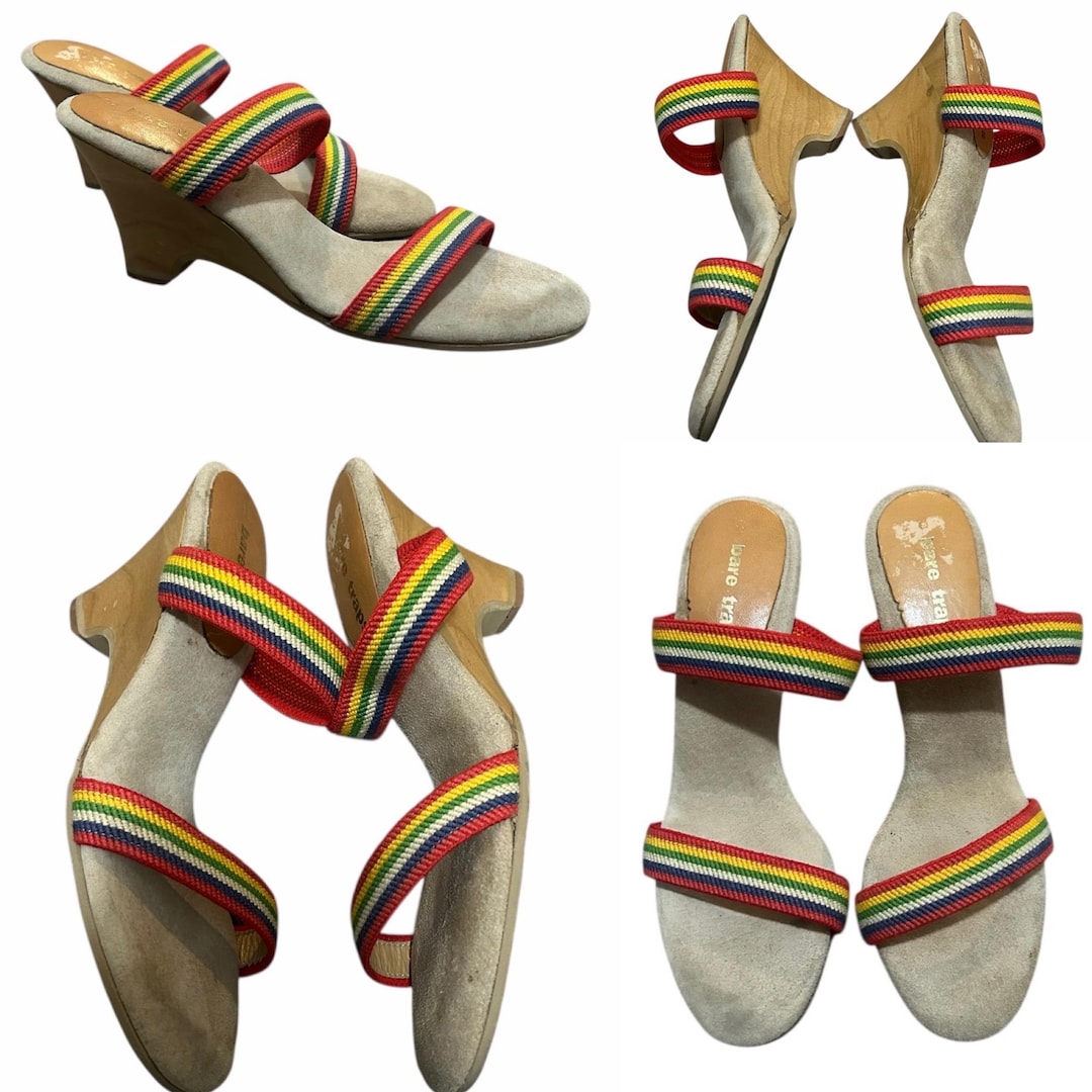 Vintage 1970s BARR TRAPS Strappy Rainbow Wedges / Heels - Etsy