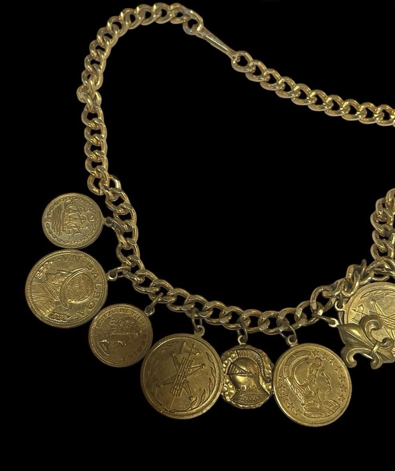 Vintage 1970s 1980s European Inspired Goldtone Faux Coin Chainlink ...
