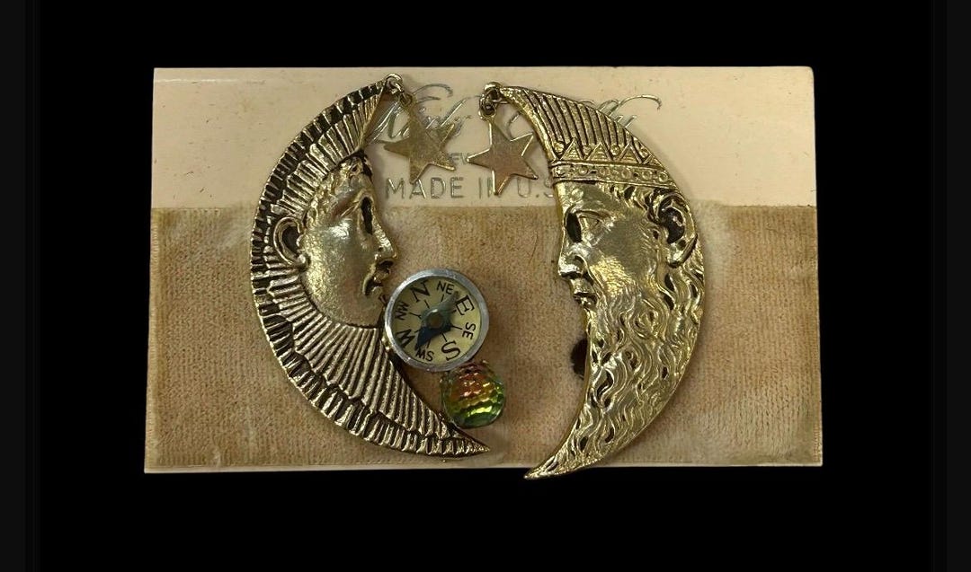 RARE Vintage 1980s 1990s KIRK'S FOLLY 'man in the Moon' Goldtone Moon ...