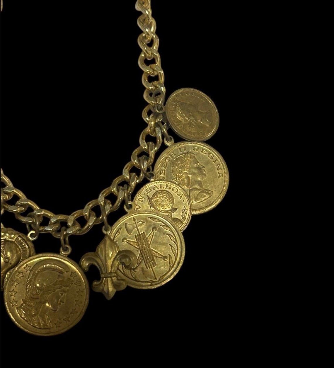 Vintage 1970s 1980s European Inspired Goldtone Faux Coin Chainlink ...