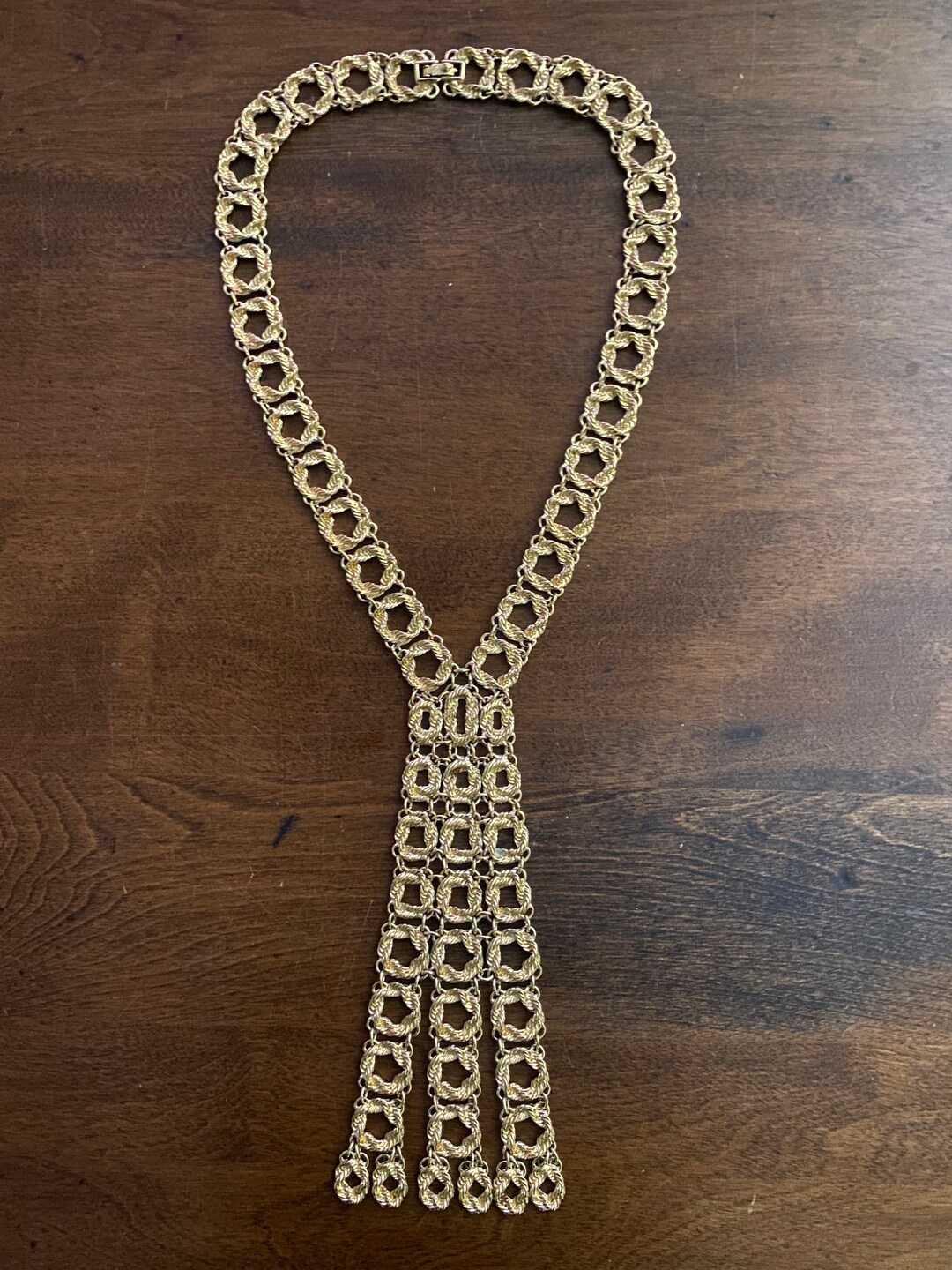 Vintage 1960s MONET Goldtone Brutalist Chainmail Style Fringed ...