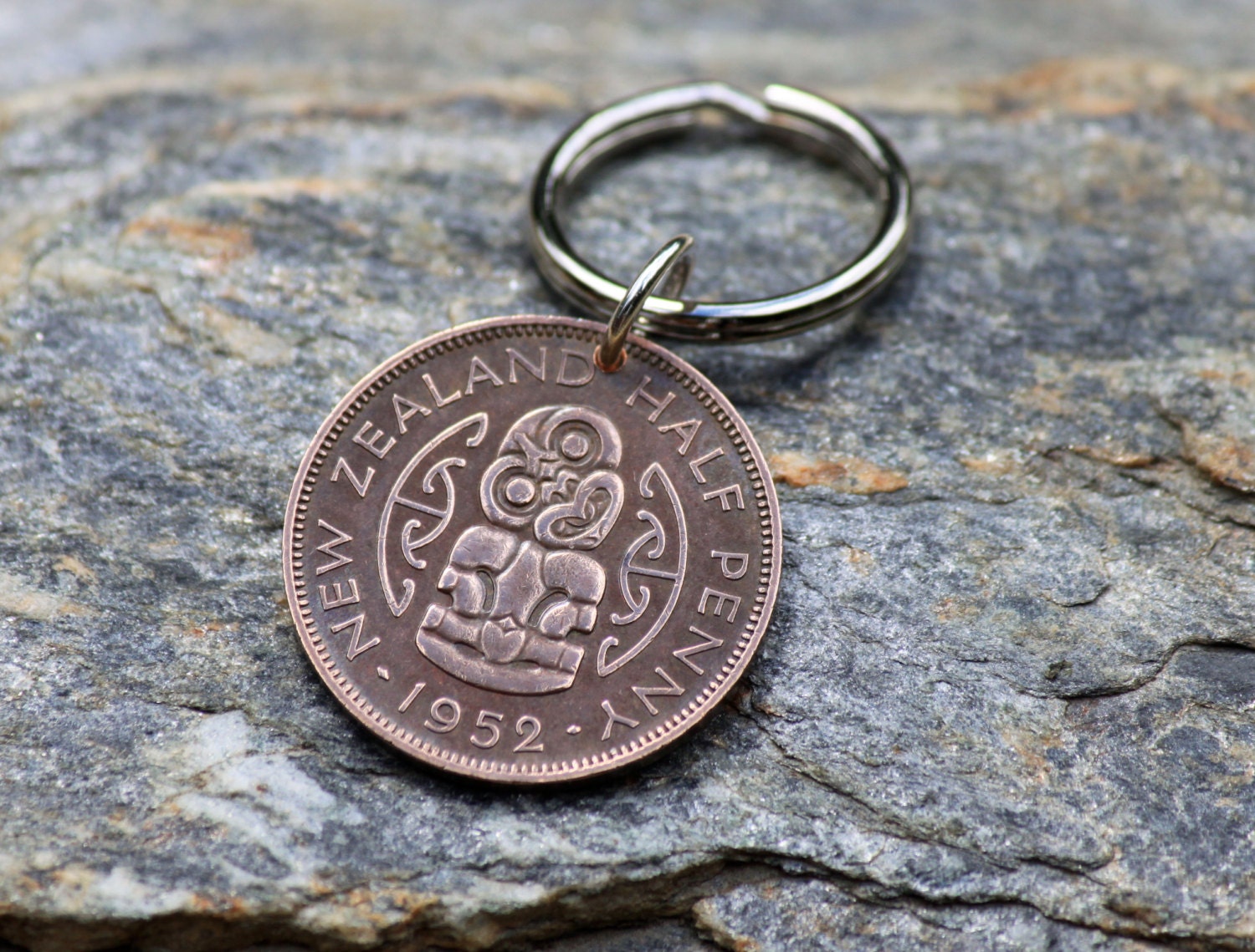 Coin Keychain New Zealand / Half Penny / Maori Tiki / Genuine Pre ...