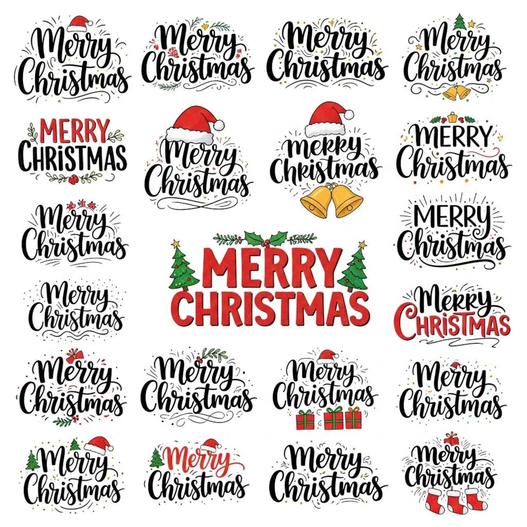 90 Merry Christmas Lettering Digital Bundle- 20 Holiday Typography ...