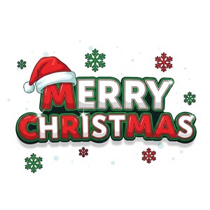 Merry Christmas Text Clipart – Festive Holiday Lettering With Santa Hat ...