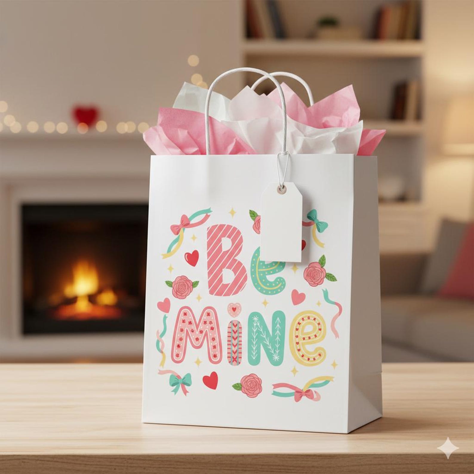 Be Mine Cute Valentine Typography Art, Pastel Floral Heart Illustration ...