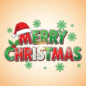 Merry Christmas Text Clipart – Festive Holiday Lettering With Santa Hat ...