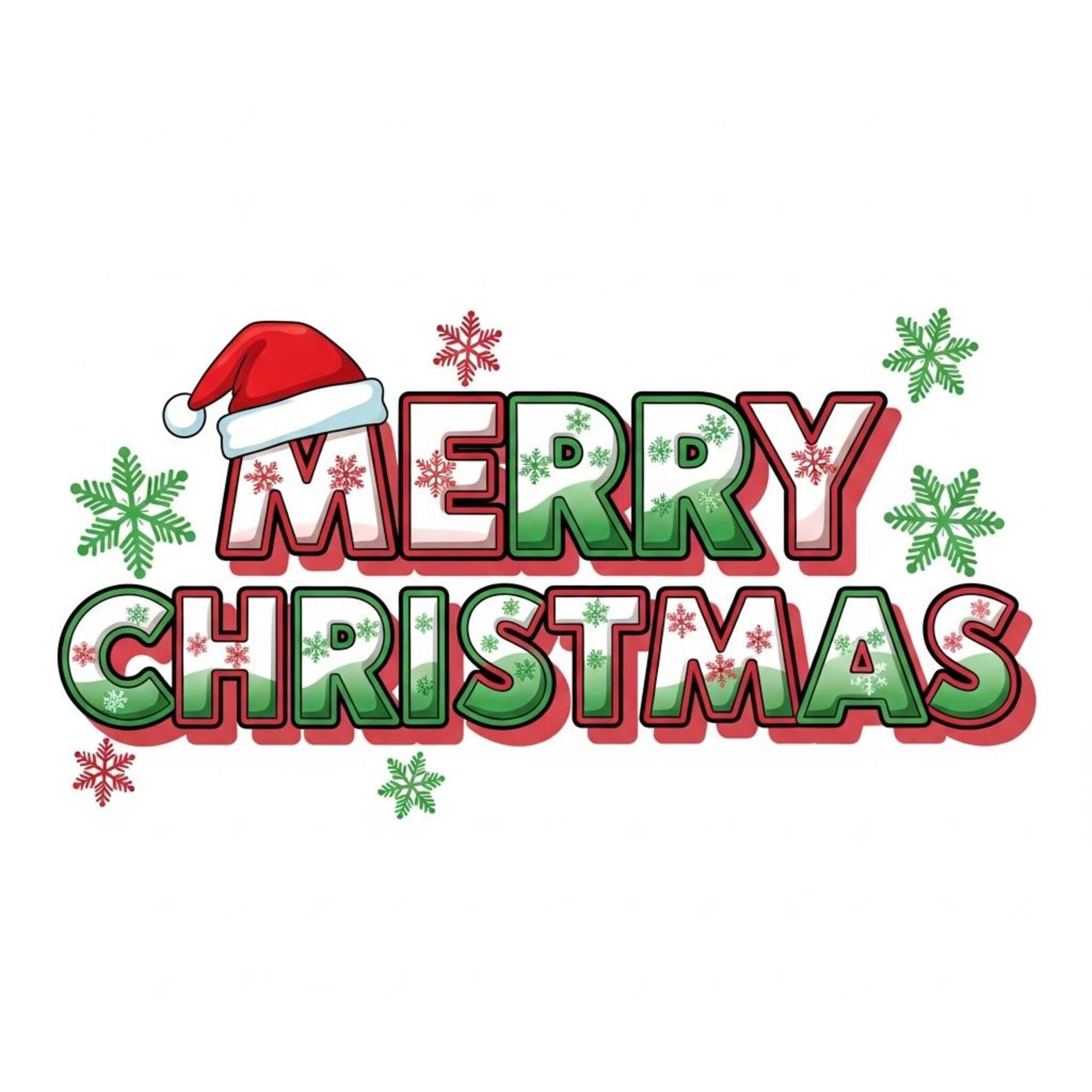 Merry Christmas Text Clipart – Festive Holiday Lettering With Santa Hat ...