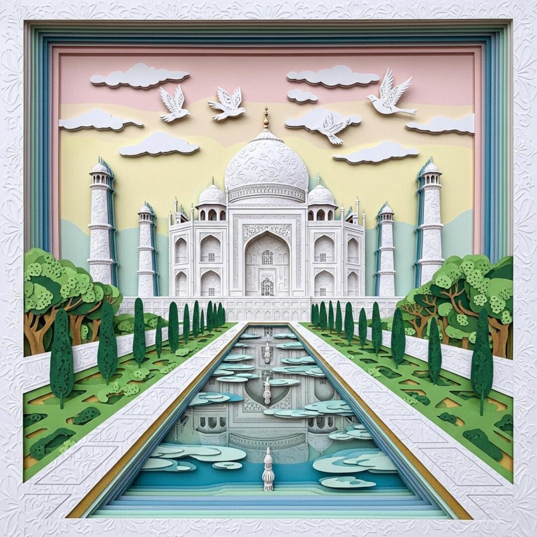 Taj Mahal Paper Cut Art Illustration | Layered 3D Monument Landscape ...