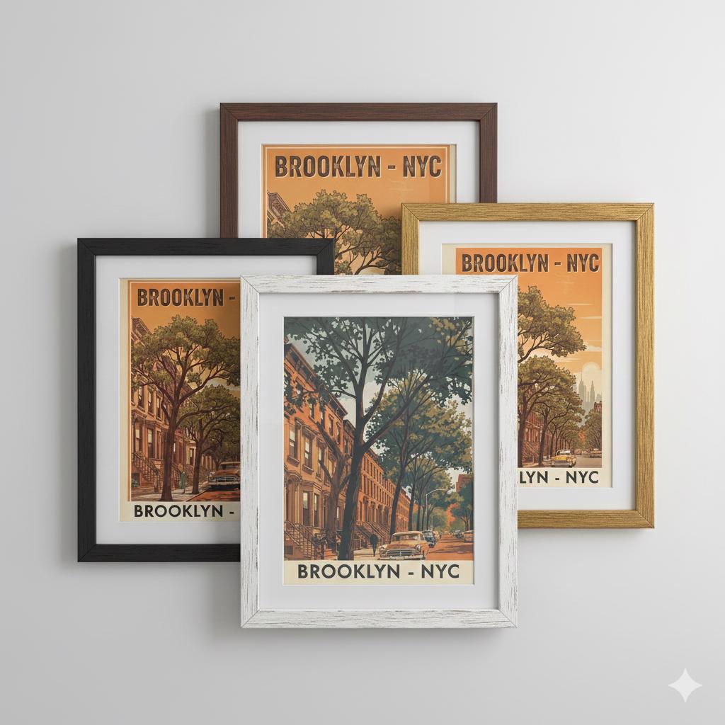 Brooklyn NYC Vintage Travel Poster Autumn Brownstone Street Retro Wall ...