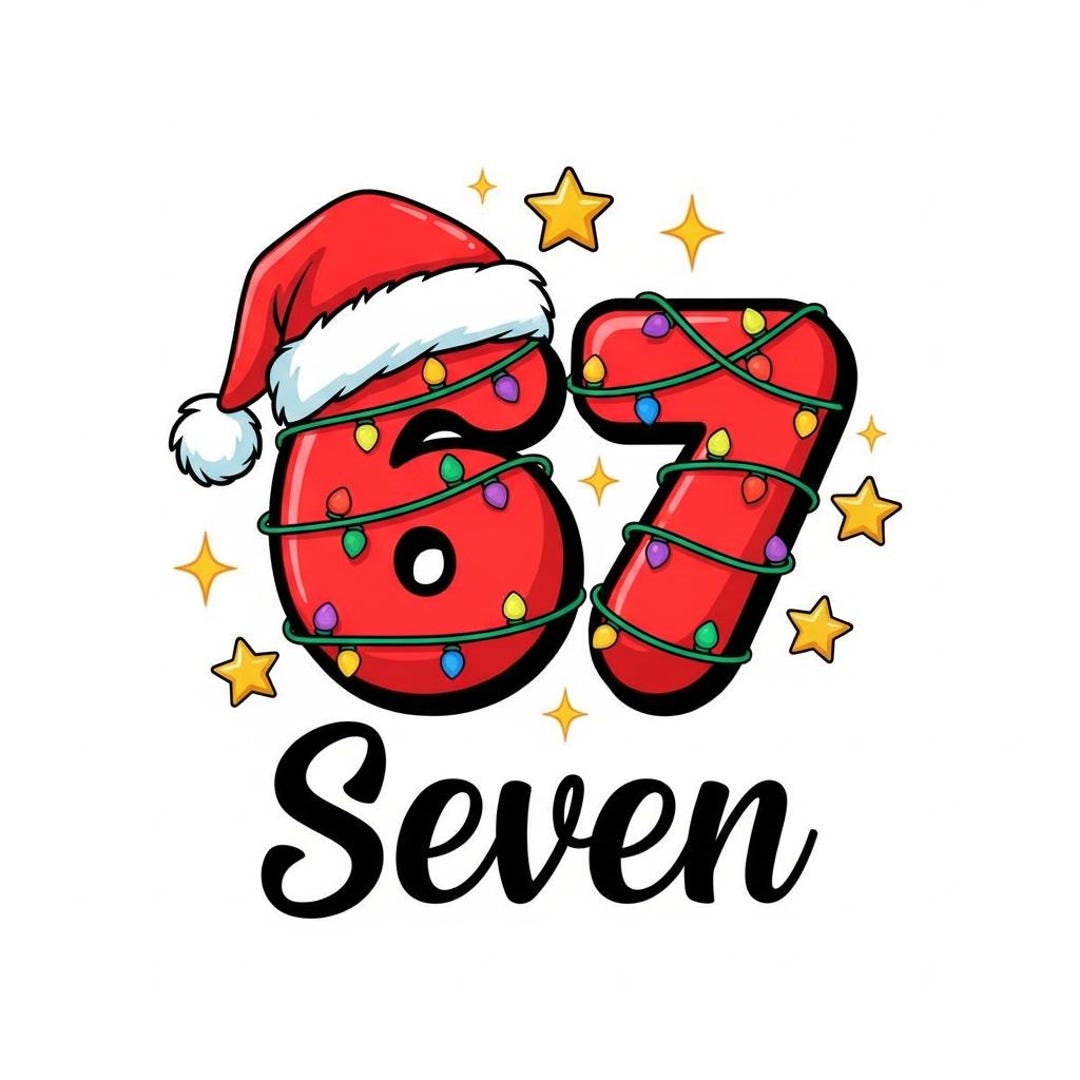 Festive 67 Seven Christmas Design With Santa Hat & Holiday Lights - Etsy