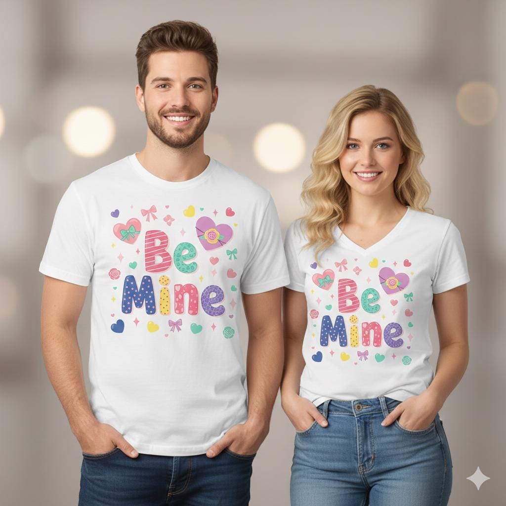 Be Mine Cute Valentine Typography Art, Pastel Floral Heart Illustration ...