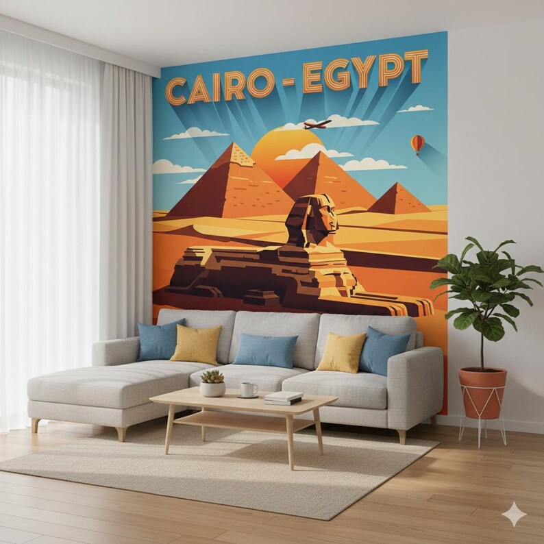 Cairo Egypt Retro Pyramids Sphinx Travel Art Print - Etsy