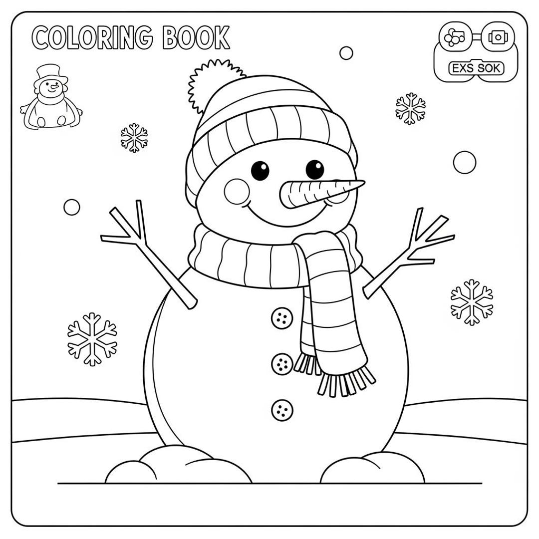Cute Snowman Coloring Page for Kids | Winter Printable Coloring Sheet ...