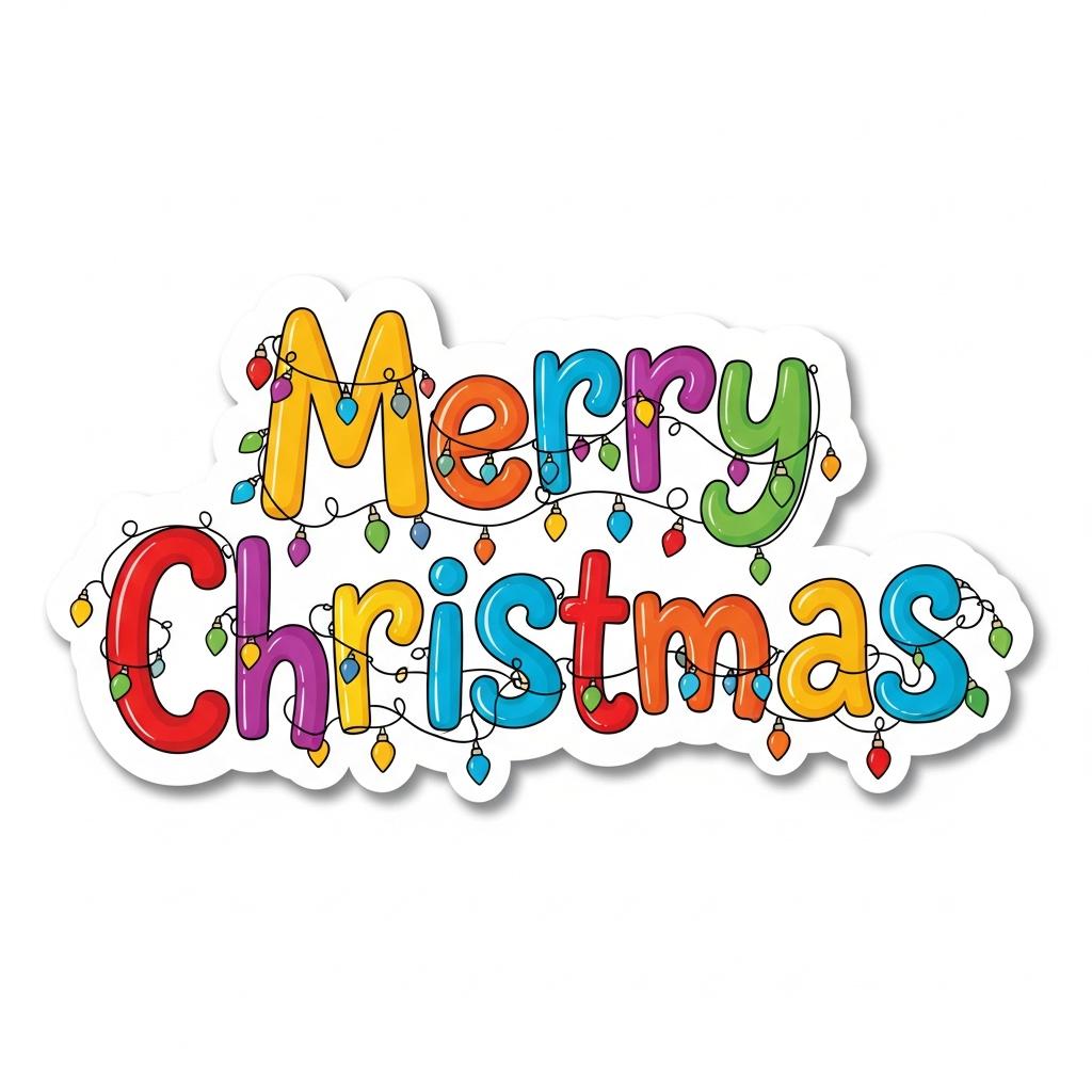 Colorful “merry Christmas” Doodle Lettering – Cute Holiday Lights ...