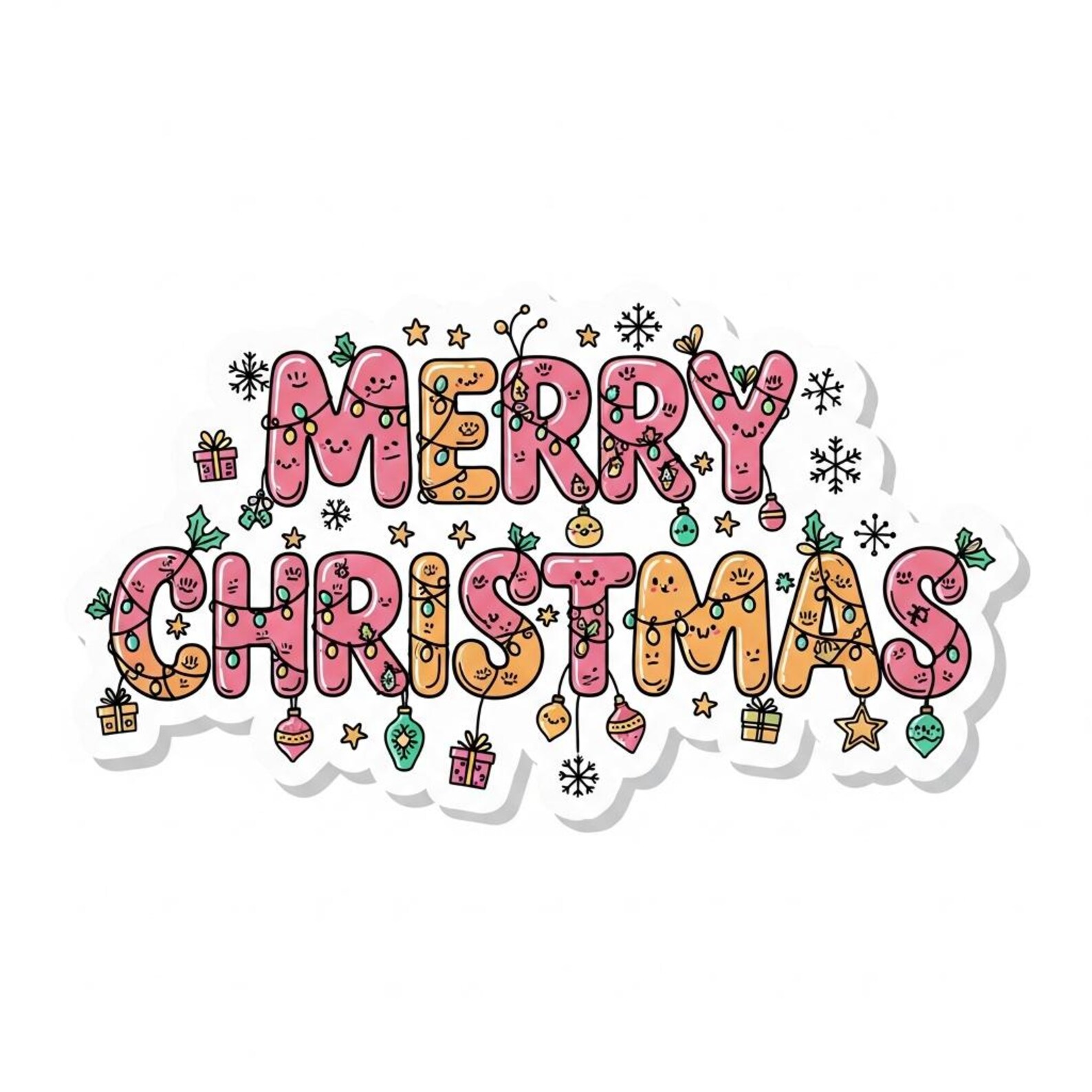 Colorful “merry Christmas” Doodle Lettering – Cute Holiday Lights ...