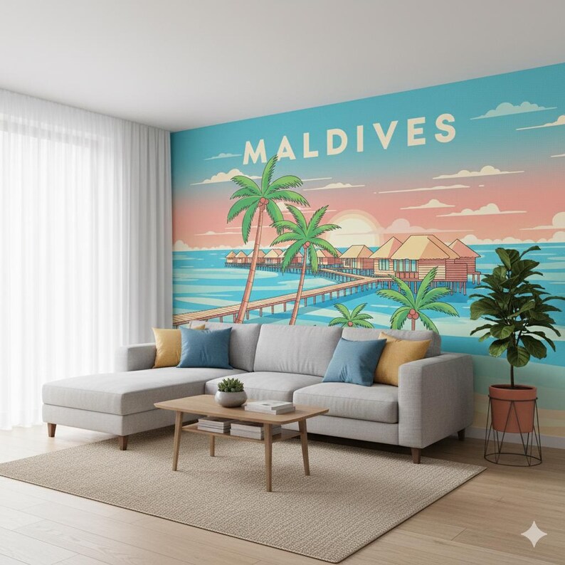 Maldives Tropical Overwater Villas Retro Travel Art Print - Etsy