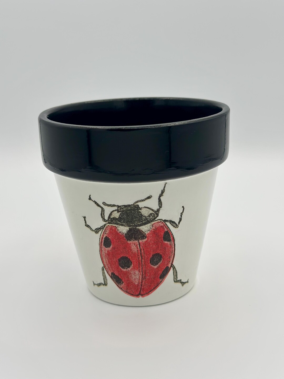 Decoupage Flower Pot-4" Ladybug Planter Pot in Black With Matching ...