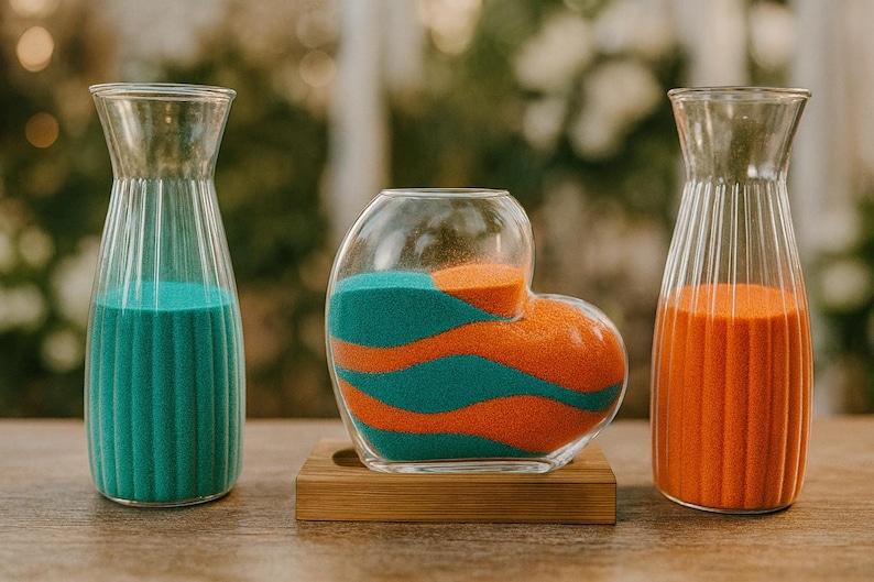 Sand Unity Ceremony Set – Heart-shaped Vase + 2 Pouring Vessels ...