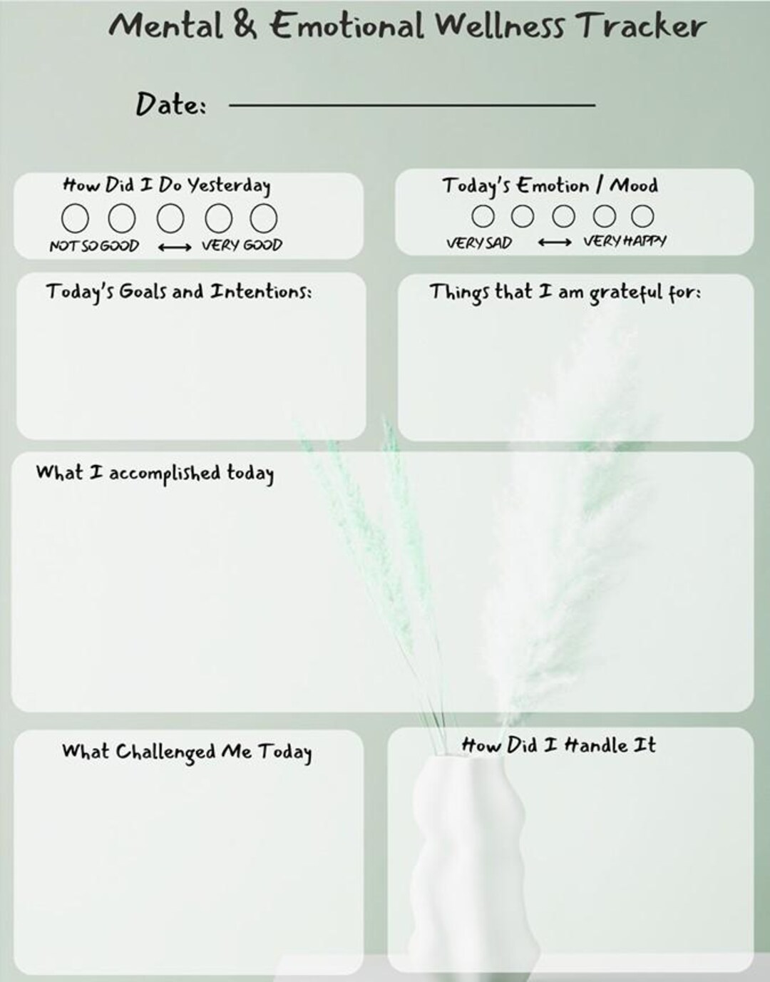 Mental & Emotional Wellness Tracker | Daily Sel-care Gratitude Journal ...