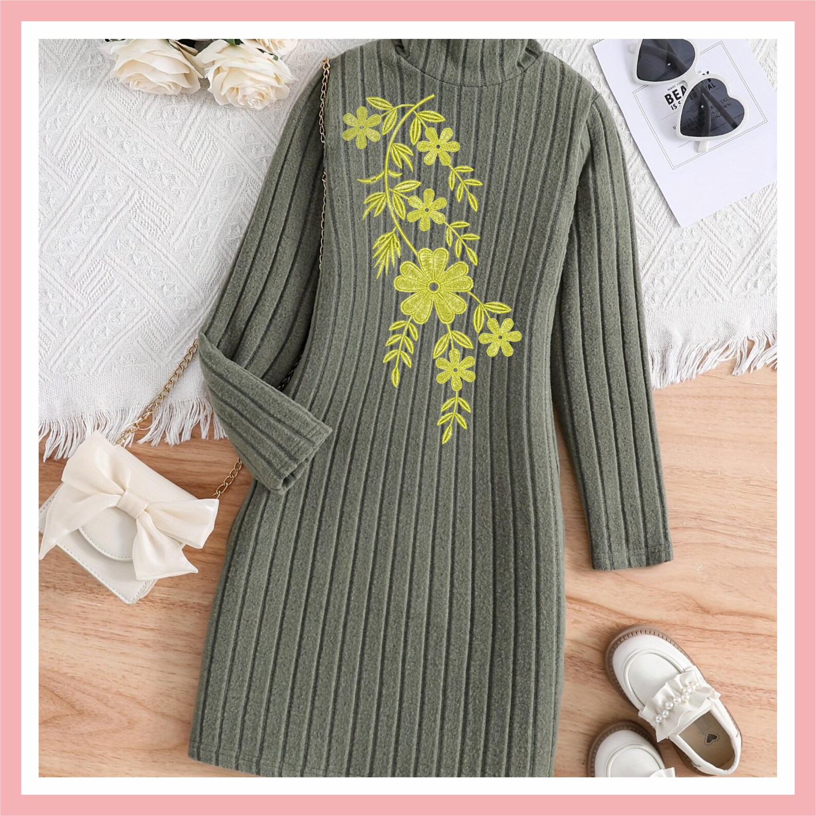 Floral Side Embroidery Design – 34x14cm – 1 Color – DST File – Sleeve ...