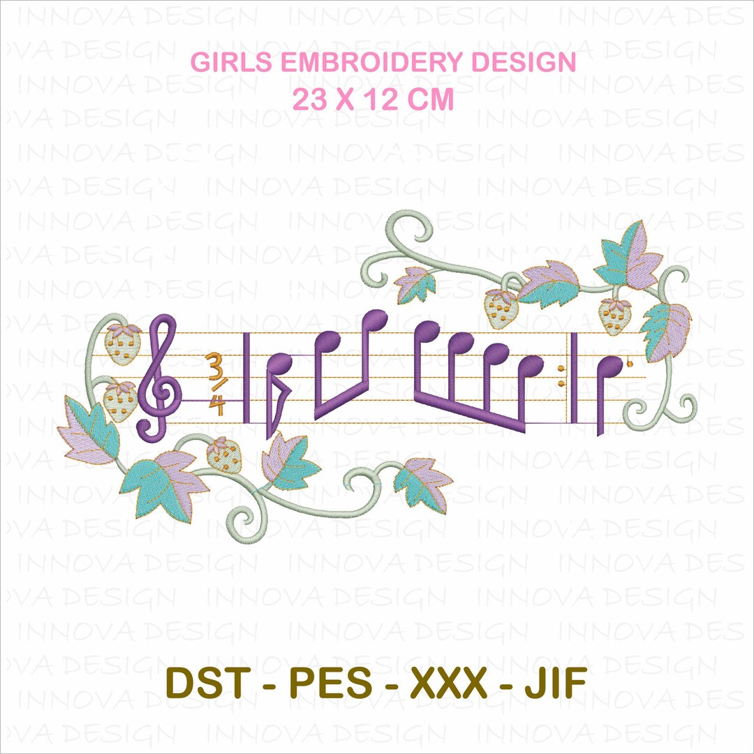 Music Notes Floral Embroidery Design - Etsy