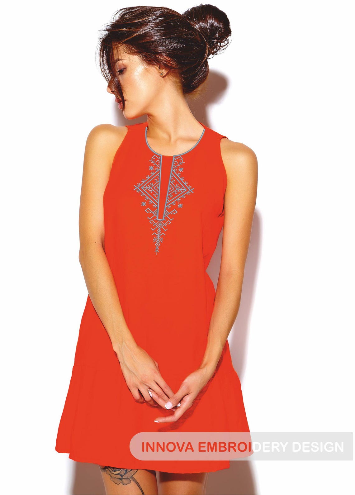 Tribal Geometric Neckline Embroidery Design - Etsy