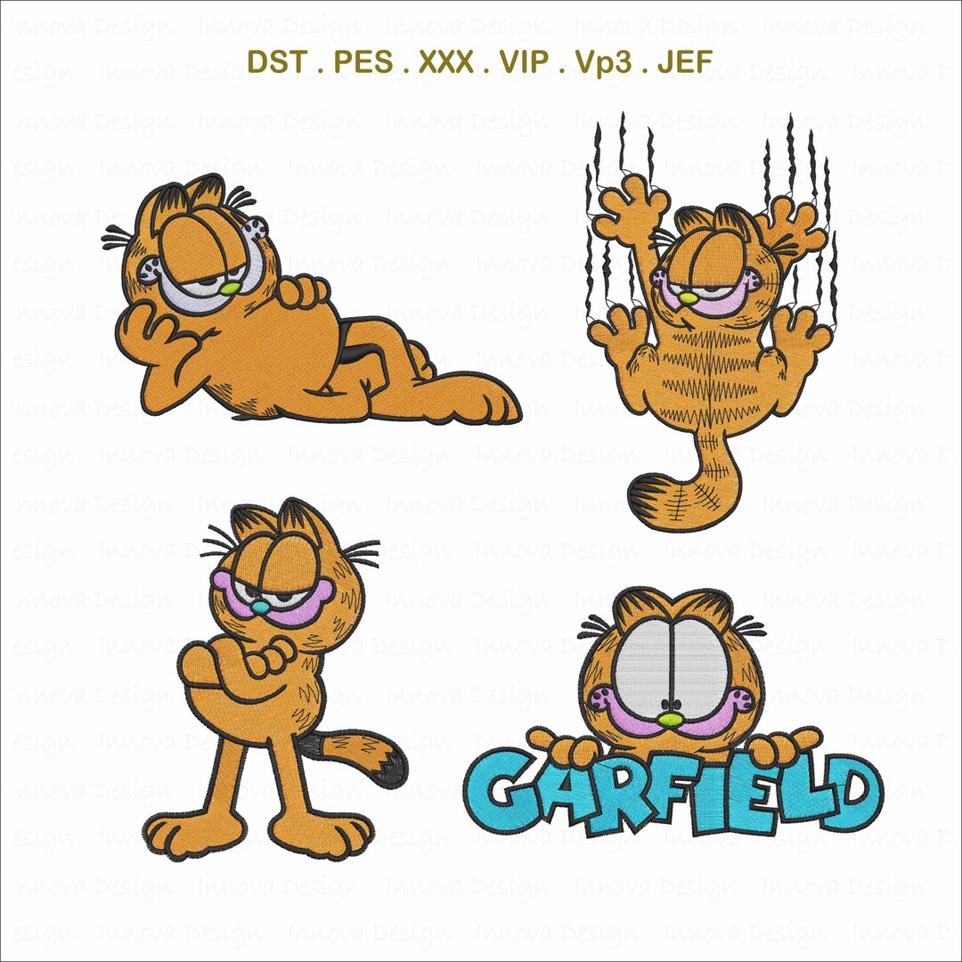 Garfield the Cat Machine Embroidery Design Set (4 Poses/styles) - Etsy