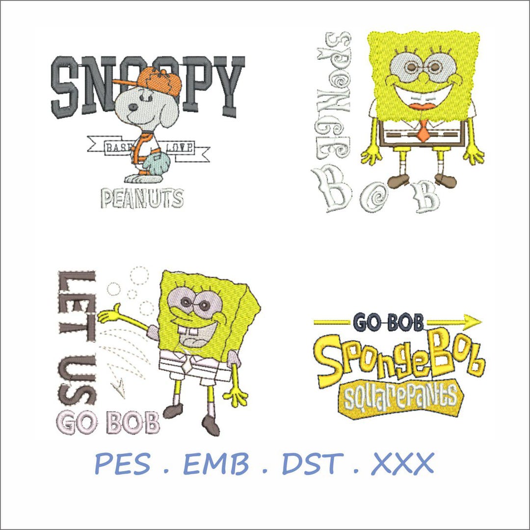 Spongebob & Snoopy Cartoon Embroidery Pack | Digital Download | - Etsy
