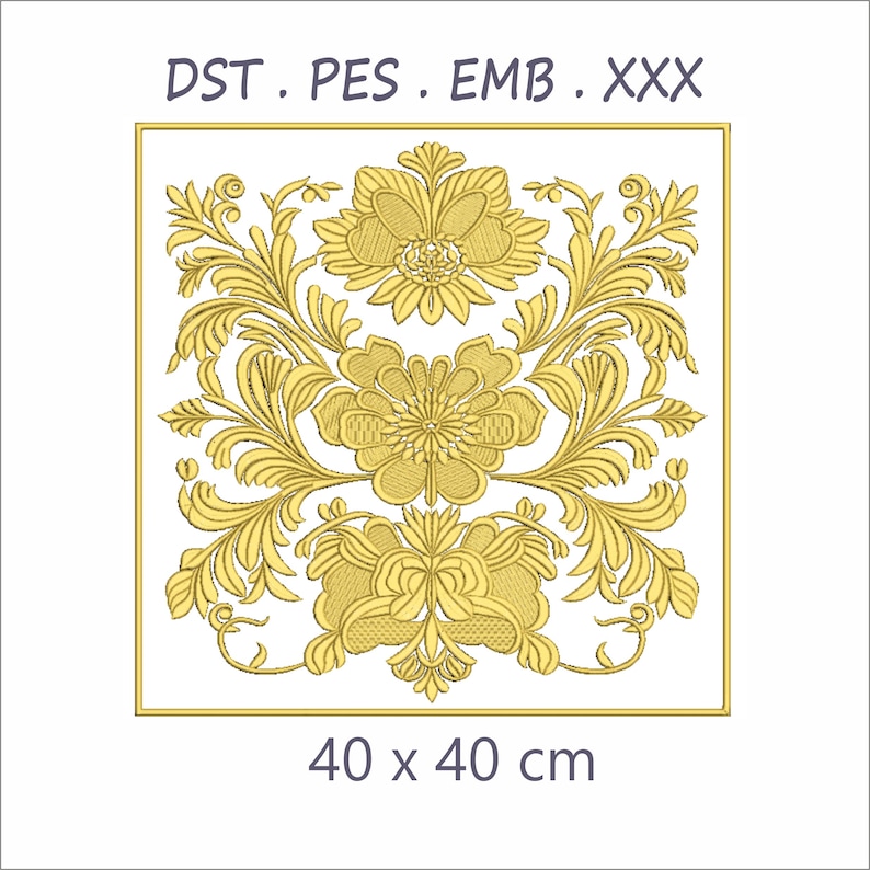 Baroque Floral Embroidery Design | 40 X 40 Cm | - Etsy
