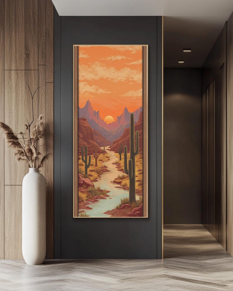 Vintage Arizona Desert Art: Saguaro Cactus Sunset Landscape - Etsy