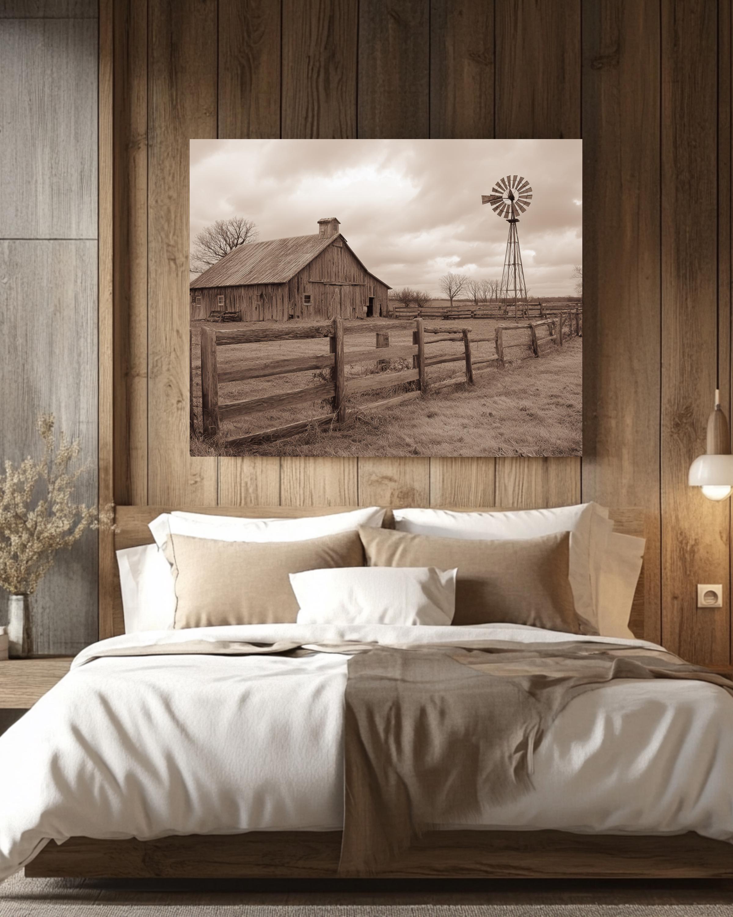 Rustic Farmhouse Barn Print: Vintage Windmill, Country Landscape - Etsy