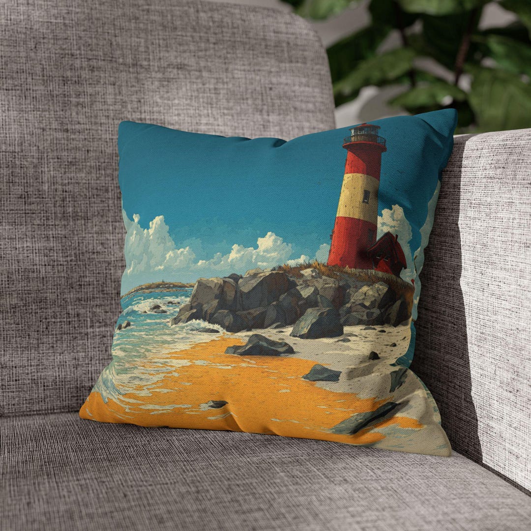 Coastal Lighthouse Pillow: Nautical Beach House Decor - Etsy