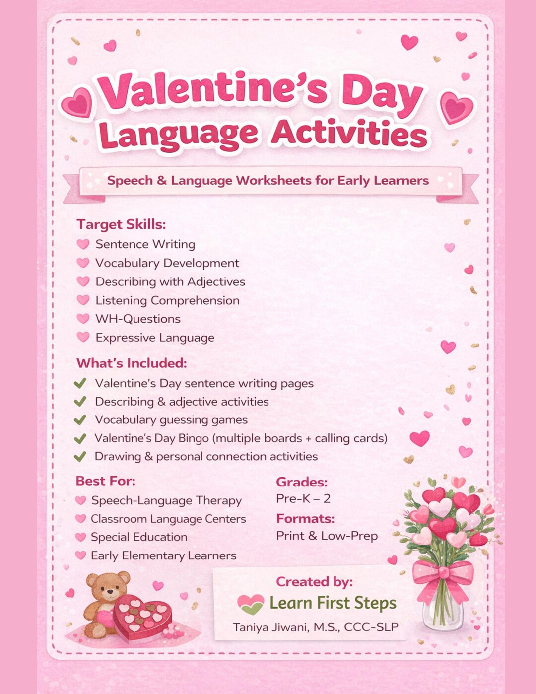 Valentines Day Speech Therapy Activities | Language Worksheets for Pre ...