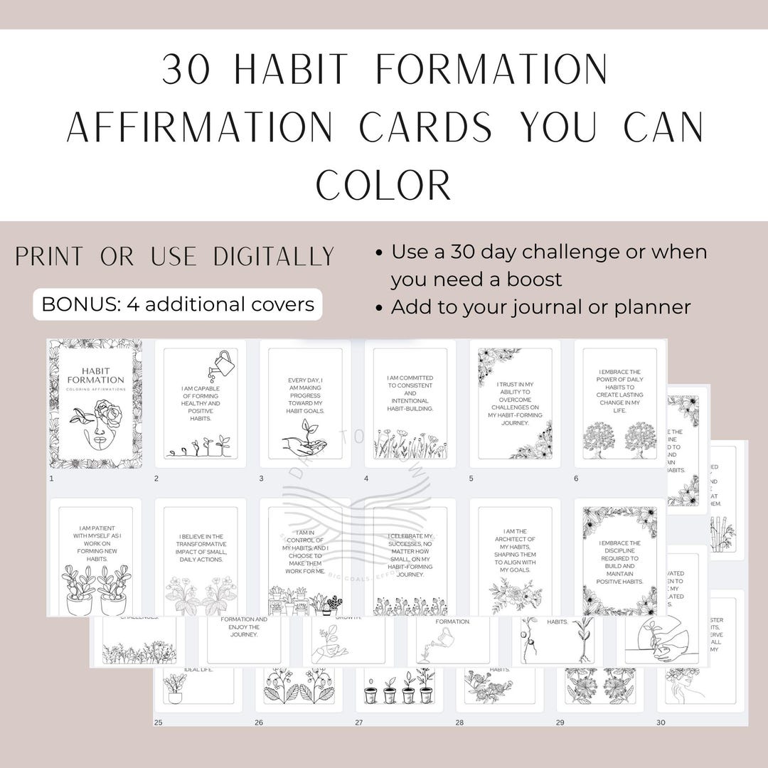 30 Day Mid-year Reset Challenge Habit Affirmation Cards, Coloring Daily ...
