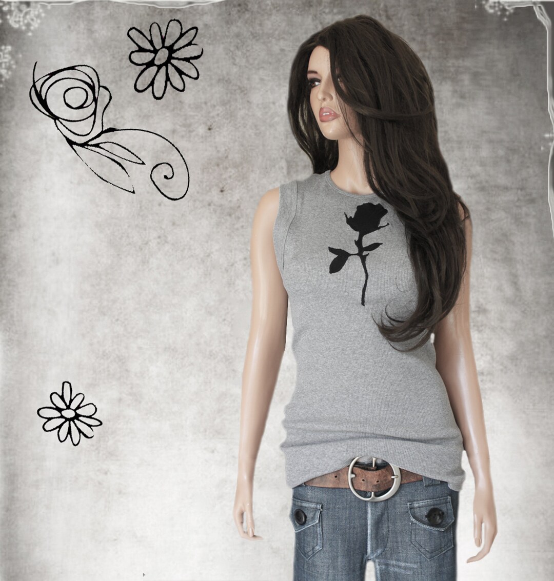 Rose Applique Front Top, Woman Sleeveless Knit, Gray Tank, Tratgirl - Etsy