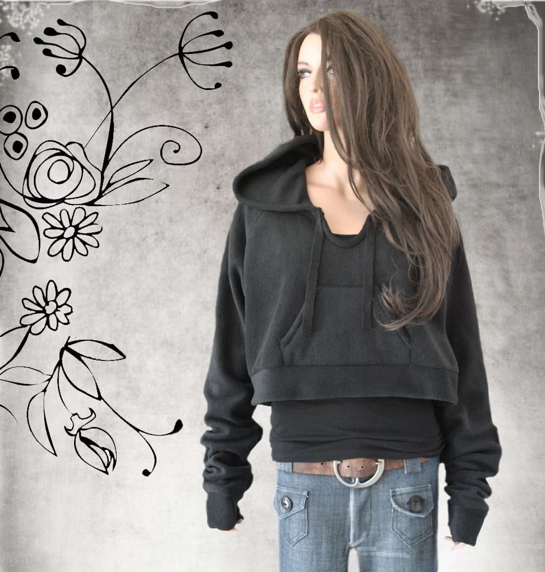Crop Sweatshirt Set - Women Hood - Strap Tank Coordinate - Fleece ...