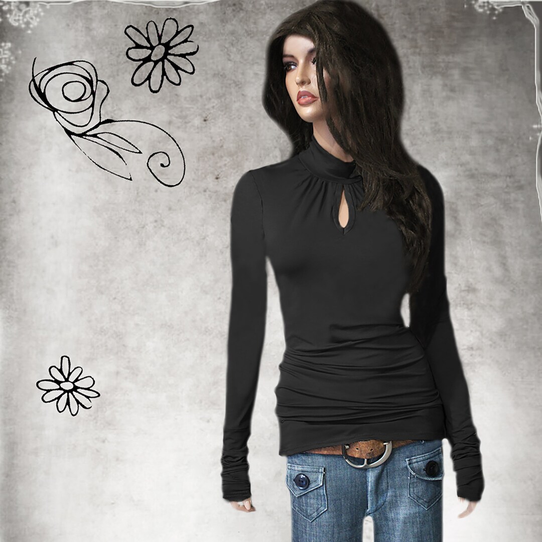 Mock Neck Keyhole Knit, Extra Long Sleeves, Knit Top Pull Over ...
