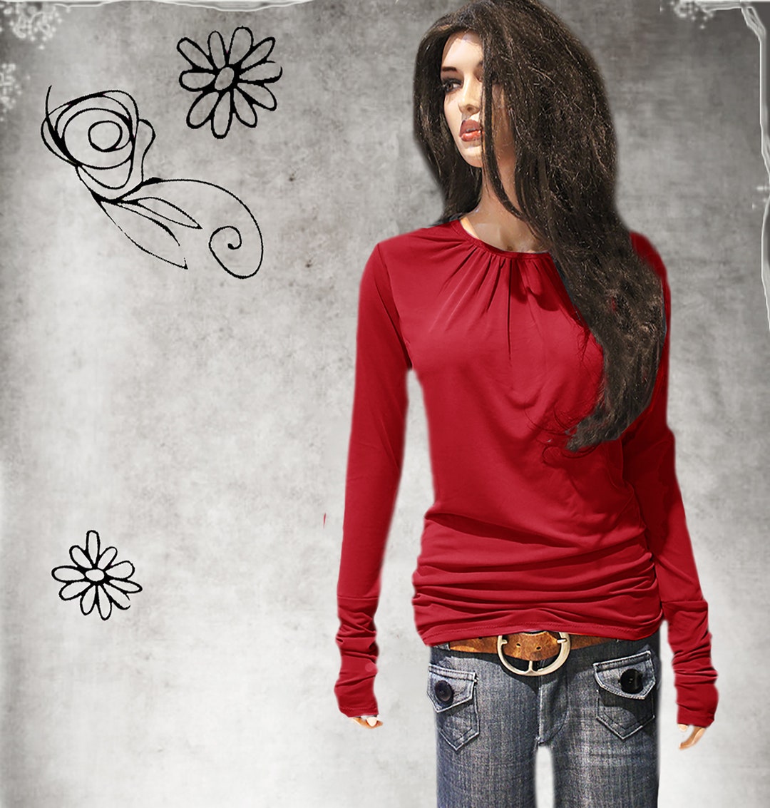 Cinch Neck Woman Top, Extra Long Sleeves, Business Attire, Tratgirl - Etsy