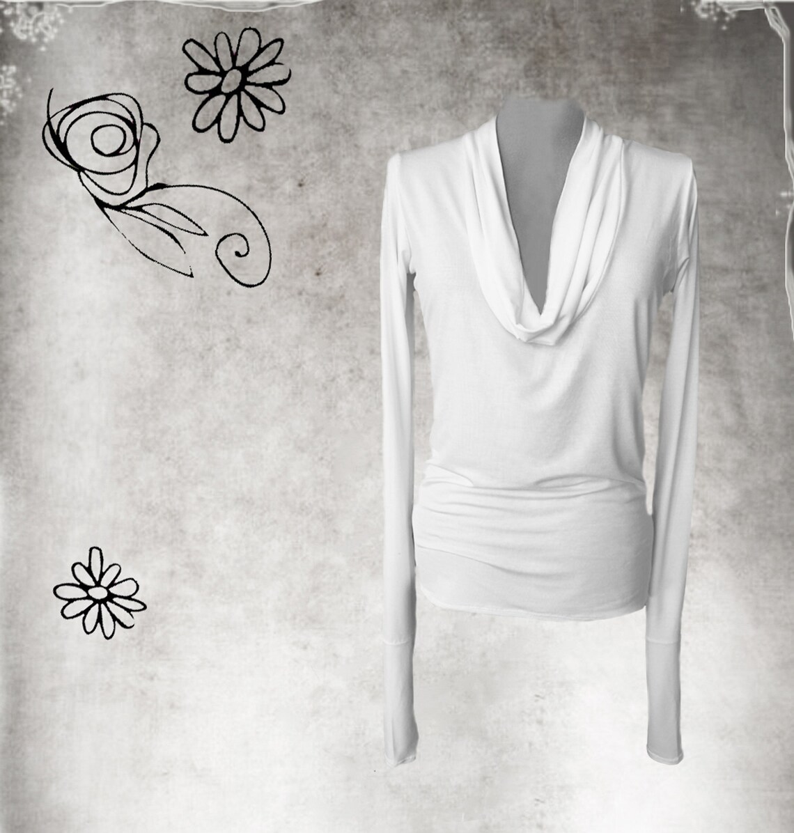 Deep Drape Neck Top Extra Long Sleeve Pull Over Tee - Etsy