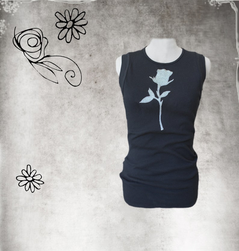 Rose Applique Front Top, Woman Sleeveless Knit, Black Tank, Tratgirl - Etsy