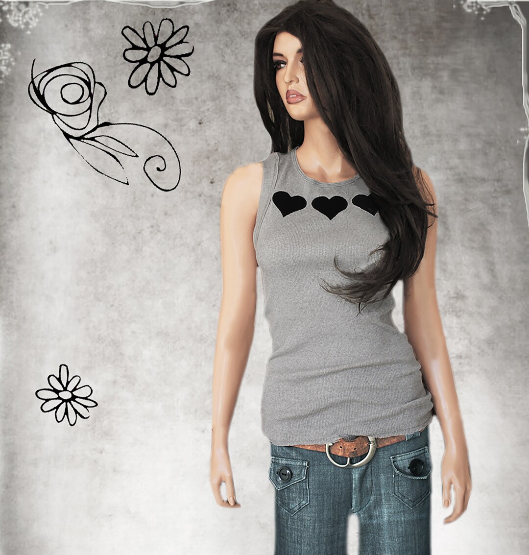 Heart Tank Top Woman Sleeveless Gray Pull Over Crew - Etsy