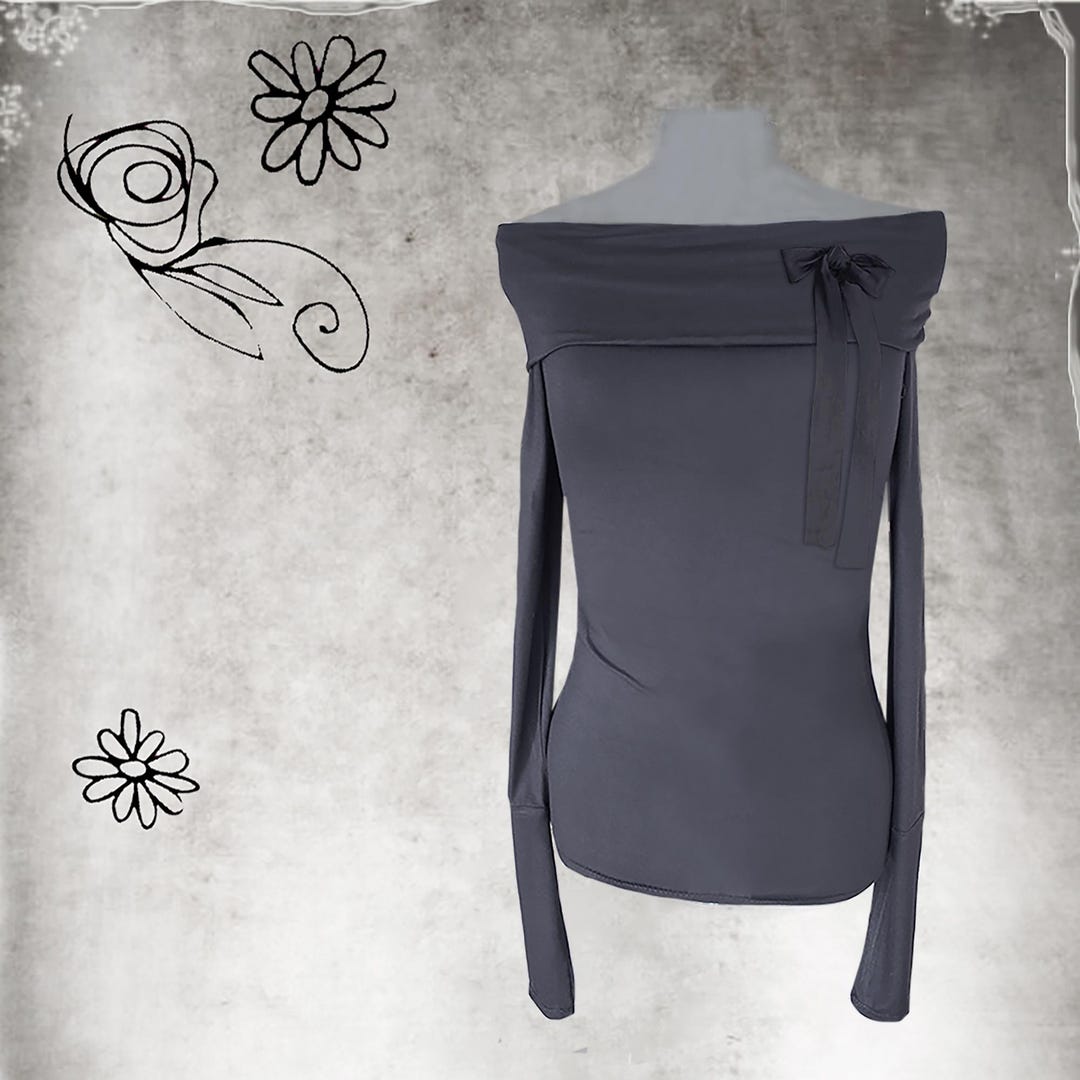 Off Shoulder Fold Over Collar, Bow Optional, Extra Long Sleeves ...