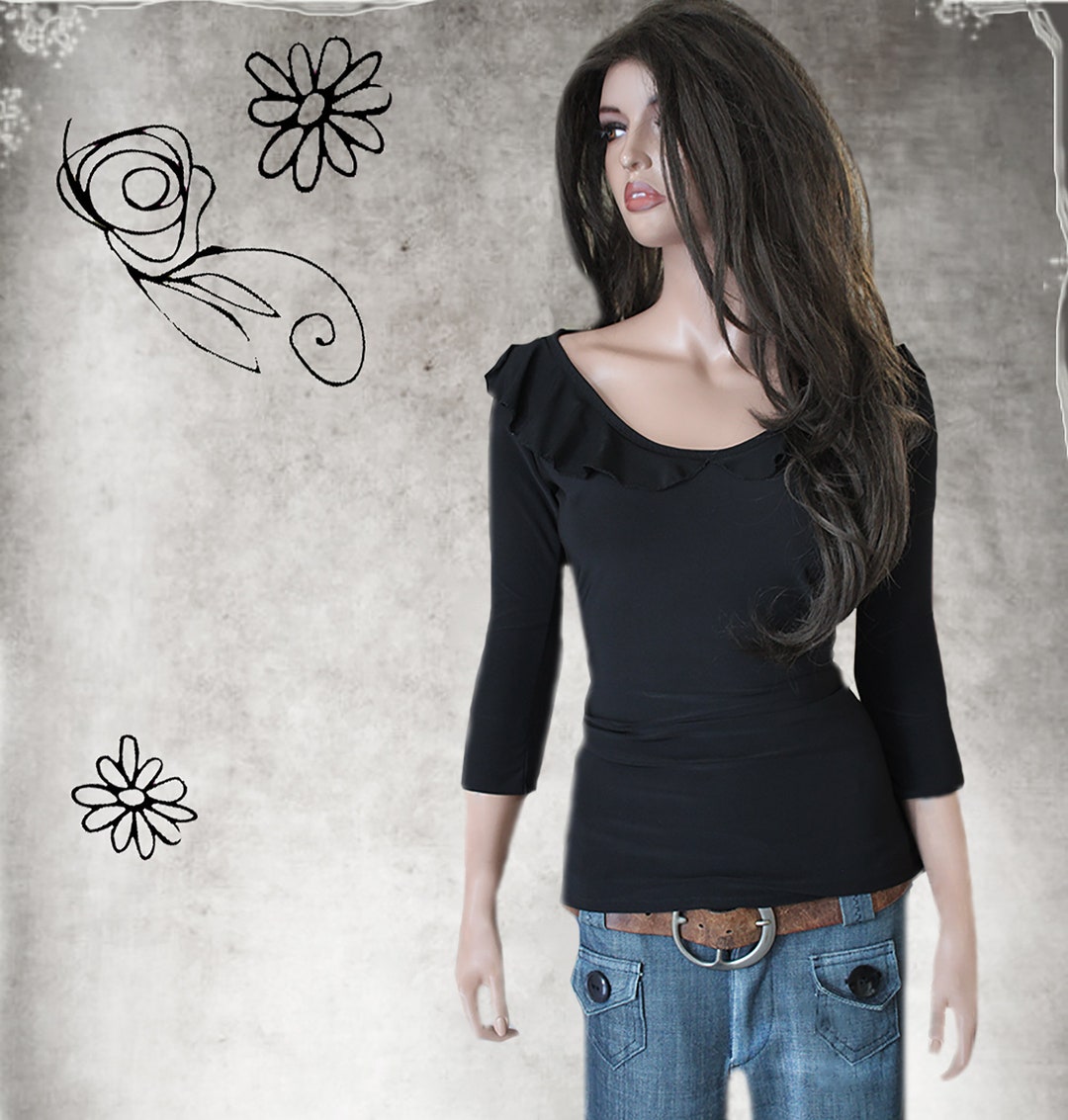 Woman Wide Neck Cascade Neckline, Mid Sleeve or Extra Long Sleeve ...
