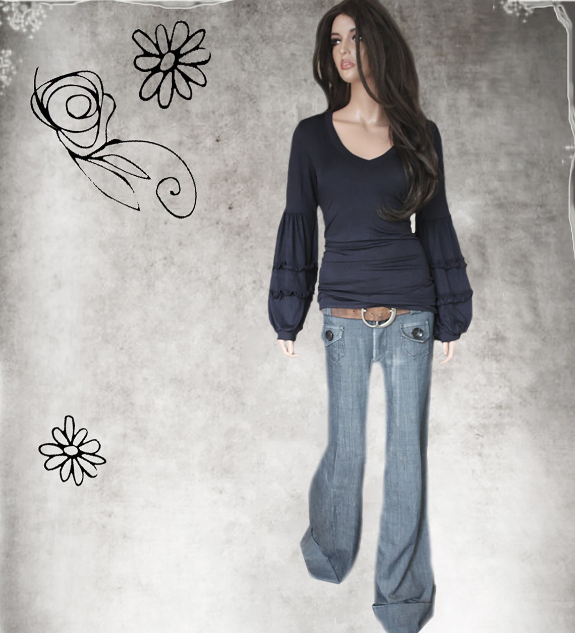 Deep V Neck Ruffle Blouson Sleeve Woman Dressy Knit - Etsy