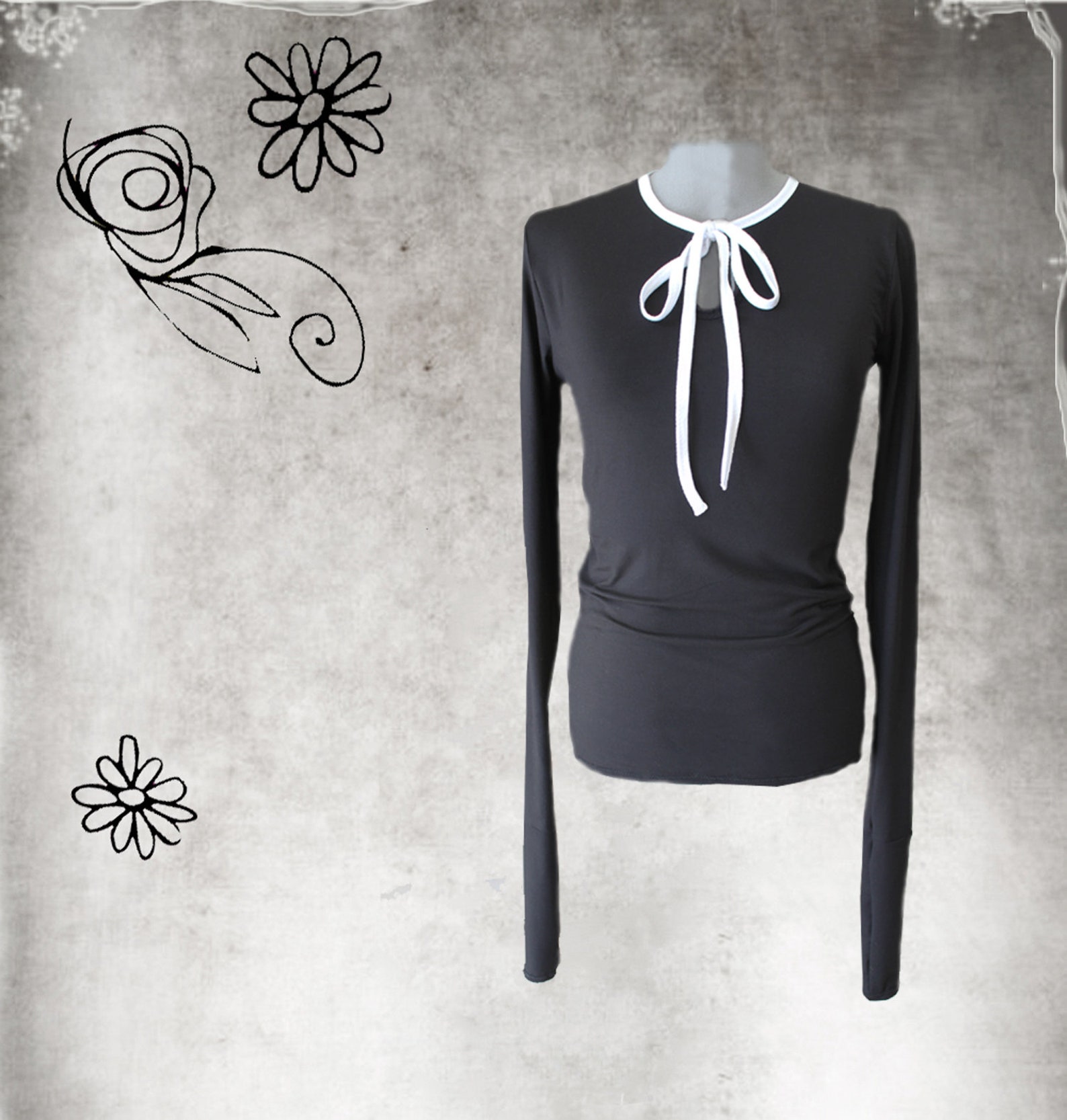 Keyhole Knit Top - Woman White Shirt - Extra Long Sleeve - Adjustable ...