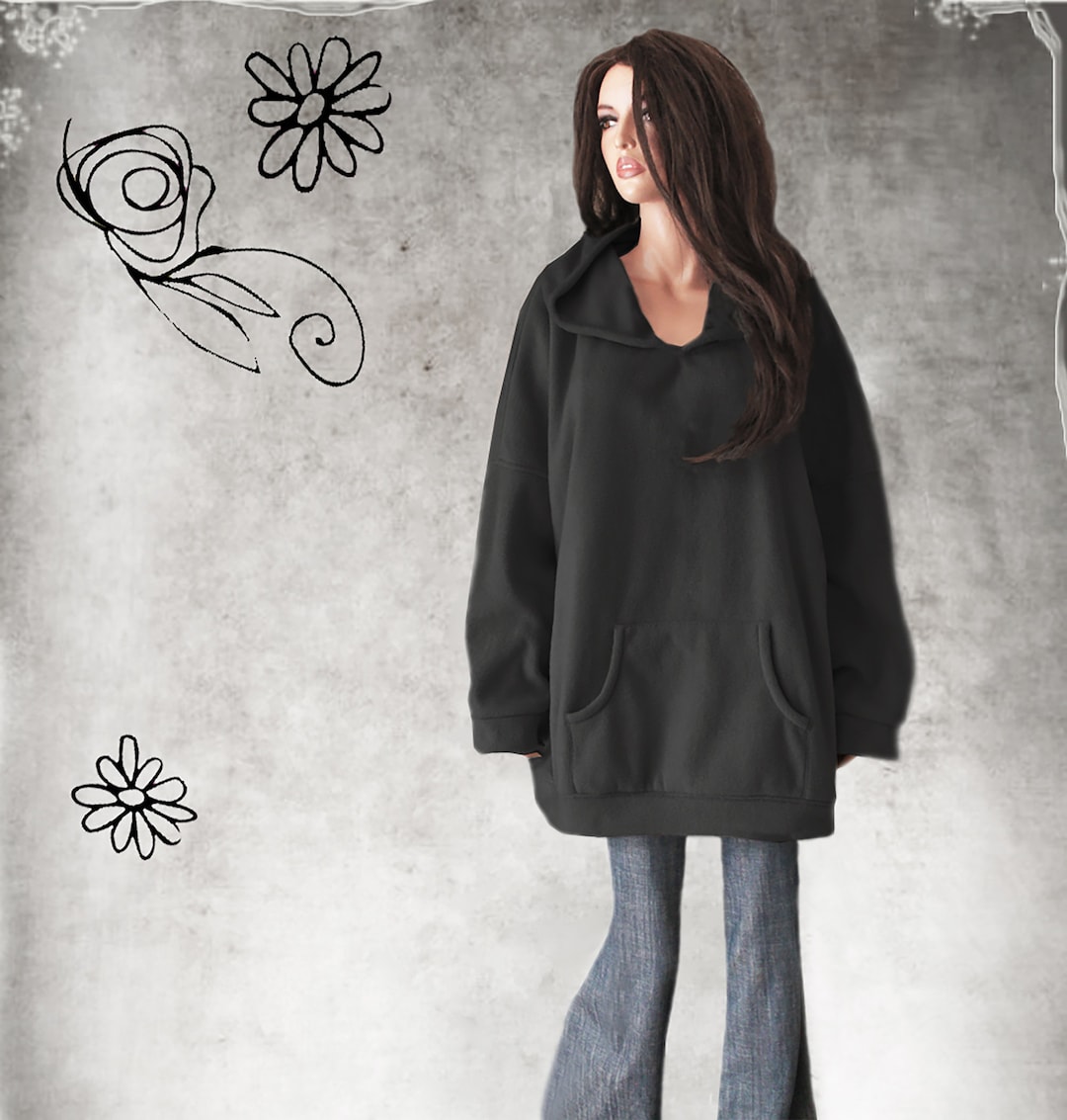 Oversize Sweatshirt/tunic Extra Long/women Fleece Top/pull Over Hood ...