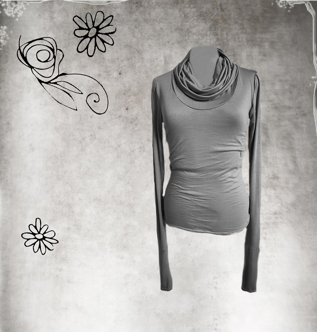 Cowl Neck Woman - Extra Long Sleeves Optional - Pull Over Knit Woman ...