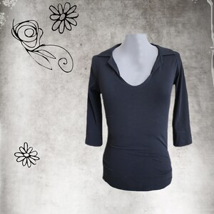 Woman Convertible Collar Keyhole Top - Retro Pull Over Tee - Half ...