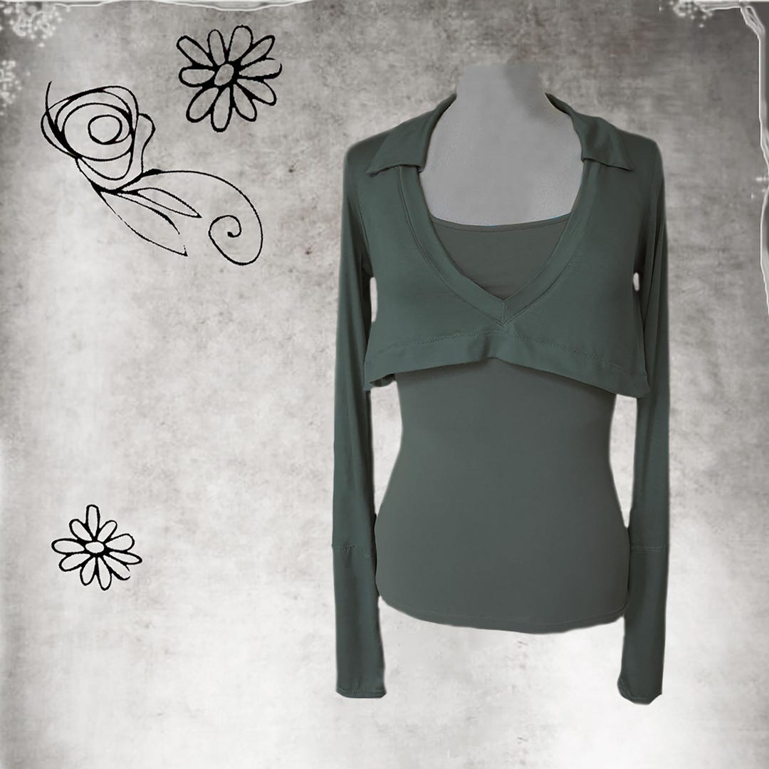 Collar Deep V Neck and Tank Set, Extra Long Sleeves, Knit Top Dressy ...