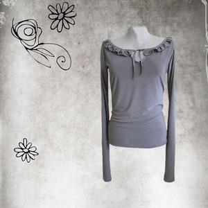 Keyhole Ruffle Neckline Wide Boatneck Extra Long Sleeve Optional Pull ...